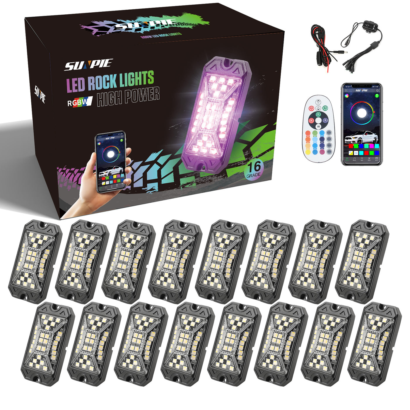 SUNPIE 4Pcs/8Pcs/12Pcs High Power Wide Angle RGBW LED Rock Lights