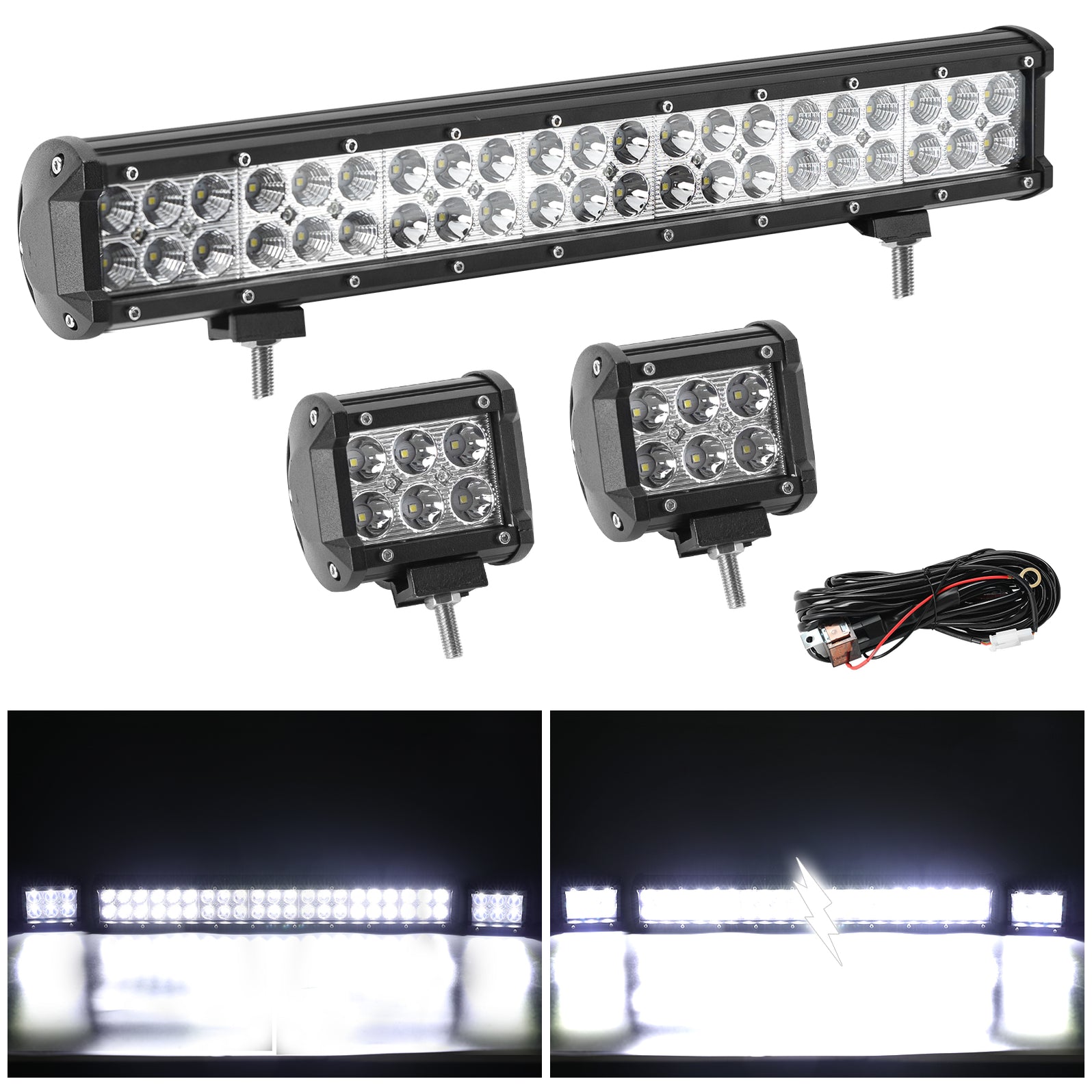 20 Inch 126W Two-Rows Spot & Flood Combo LED Light Bar and 2pcs 4 Inch