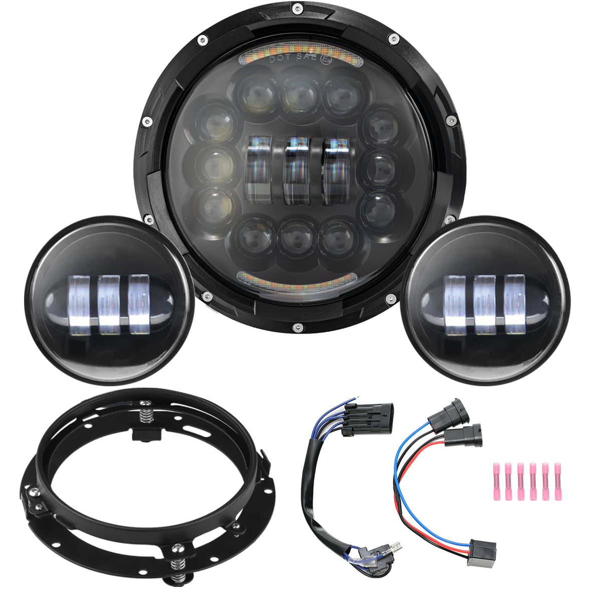 7" LED Black Headlight w/ 4.5" Auxiliary Lights w/ Mounting Bracket