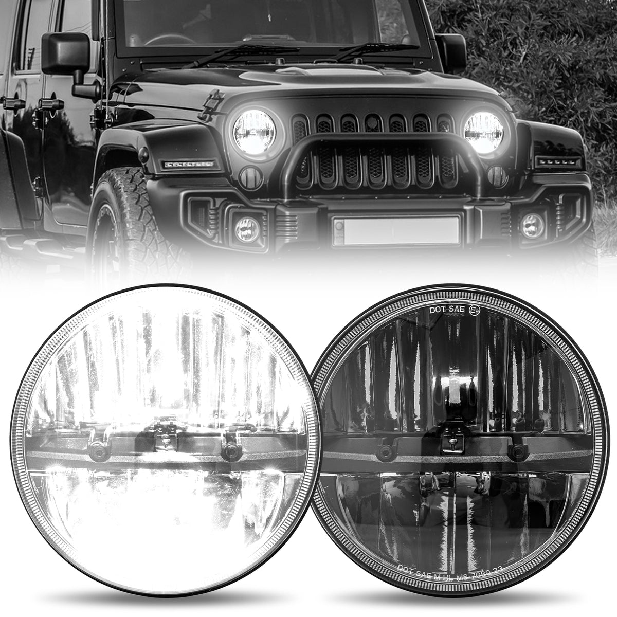 7 inch LED Headlights with Hi/Lo Beam for Jeep Wrangler JK/JKU CJ-8 CJ ...
