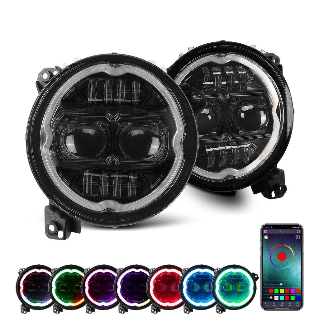 9"Rotating Series RGB Halo Headlights with DRL & Turn Signal for Jeep ...