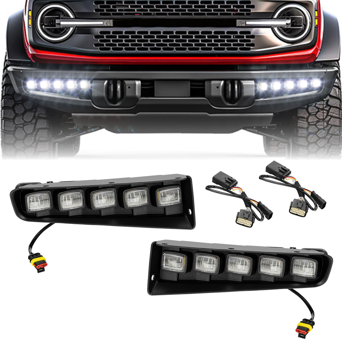 Ford Bronco LED Fog Light Kits, Black ABS-Plastic, White Light, 10 LED