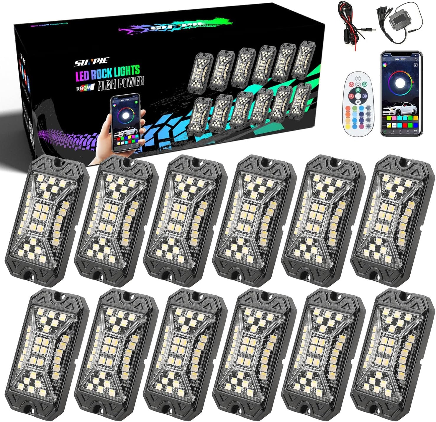 SUNPIE 4Pcs/8Pcs/12Pcs High Power Wide Angle RGBW LED Rock Lights