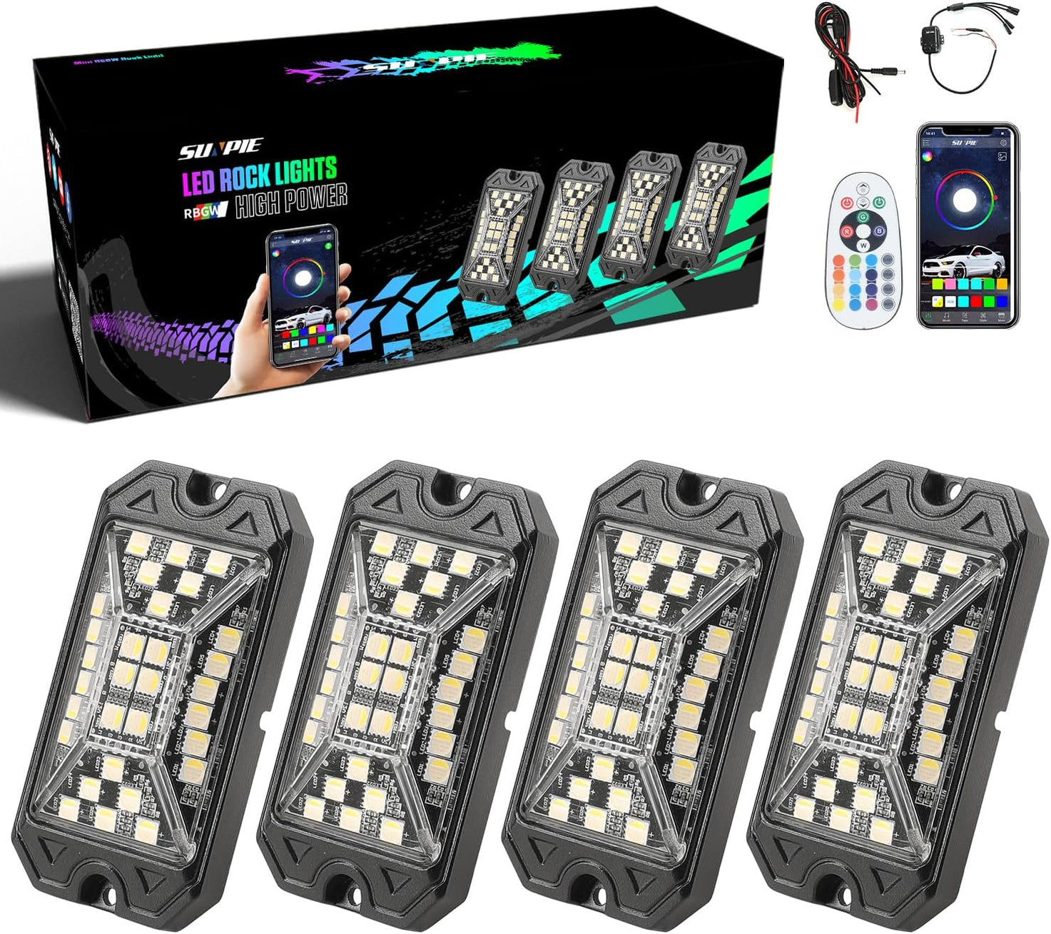 SUNPIE 4Pcs/8Pcs/12Pcs High Power Wide Angle RGBW LED Rock Lights