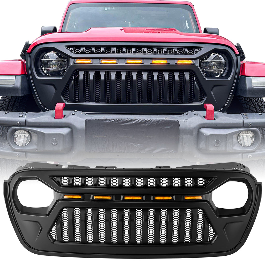 Jeep Grille (Angry Birds) with White/Amber LED Lights ABS Matte Black