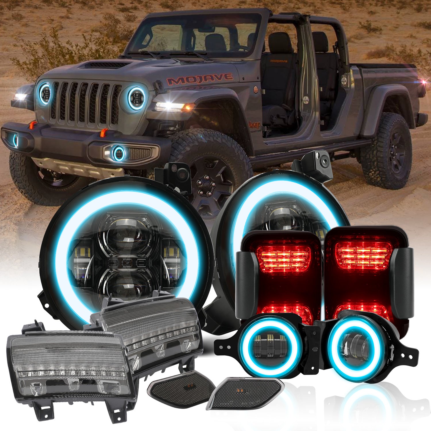 LED Lights Combo Kits for 2019 2025 Jeep Gladiator JT RGBW Headlights Fog Lights Side and Tail Lights