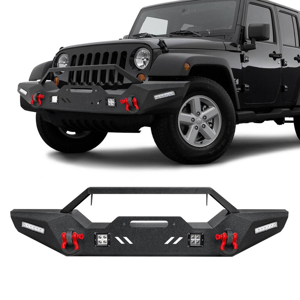 Jeep Front Bumpers with Winch Plate & Hitch Receiver/LED Lights & D-rings