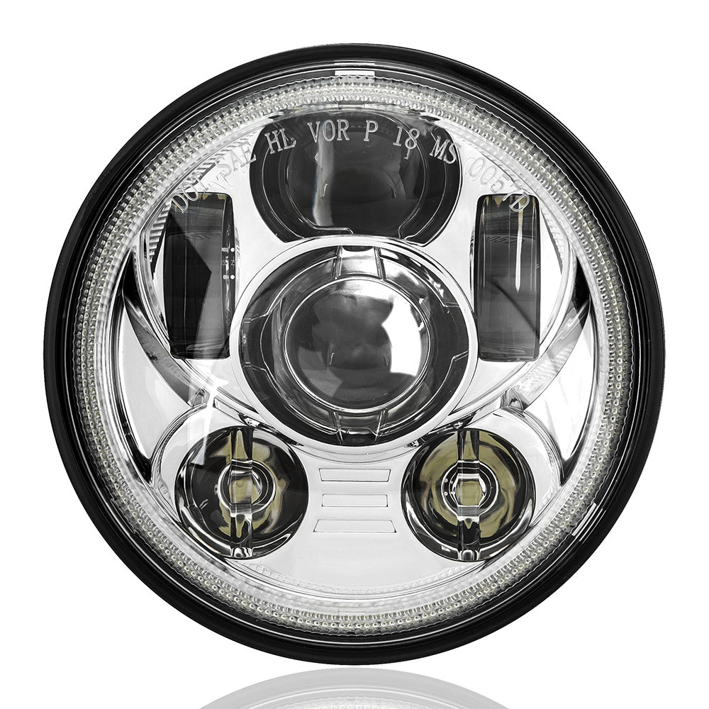 SUNPIE Motorcycle 5-3/4 5.75 Silver Halo LED Headlight for Harley — Sunpie