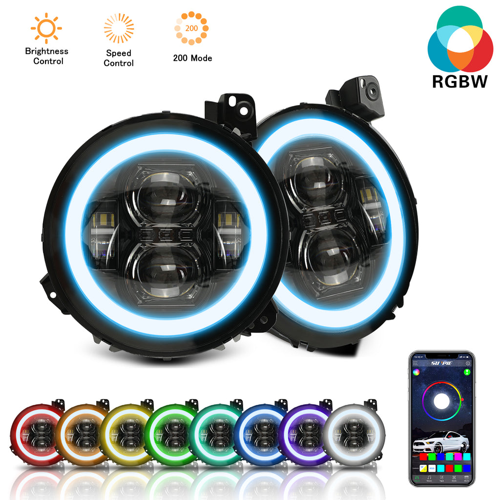 9" RGB-W Halo LED Headlights + 4" RGBW LED Fog Lights For 2018-2024 Je