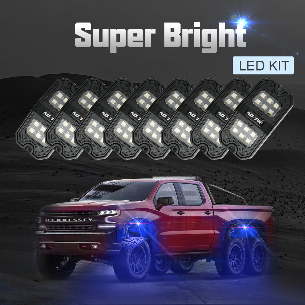 Sunpie 8PCS RGBW Rectangle LED Rock Lights Bluetooth & Remote Controll