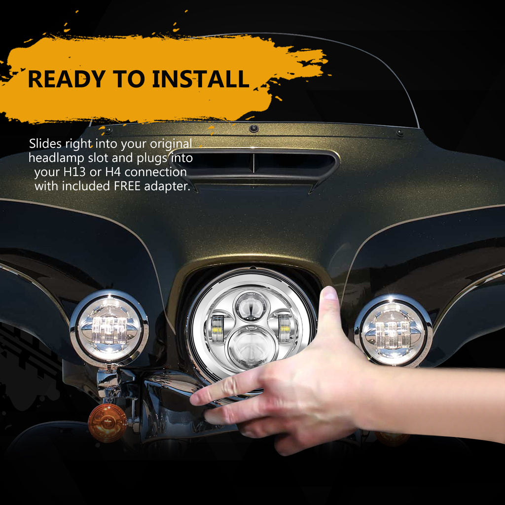 Harley 7" Daymaker LED Headlight+4.5" Fog Lights combo with Bracket