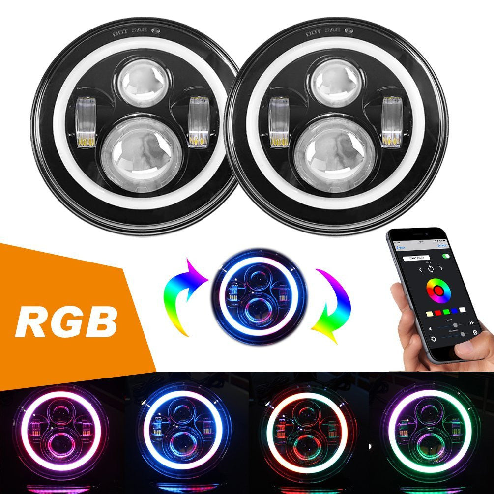 Sunpie 7" RGB LED chasing halo headlights bluetooth control
