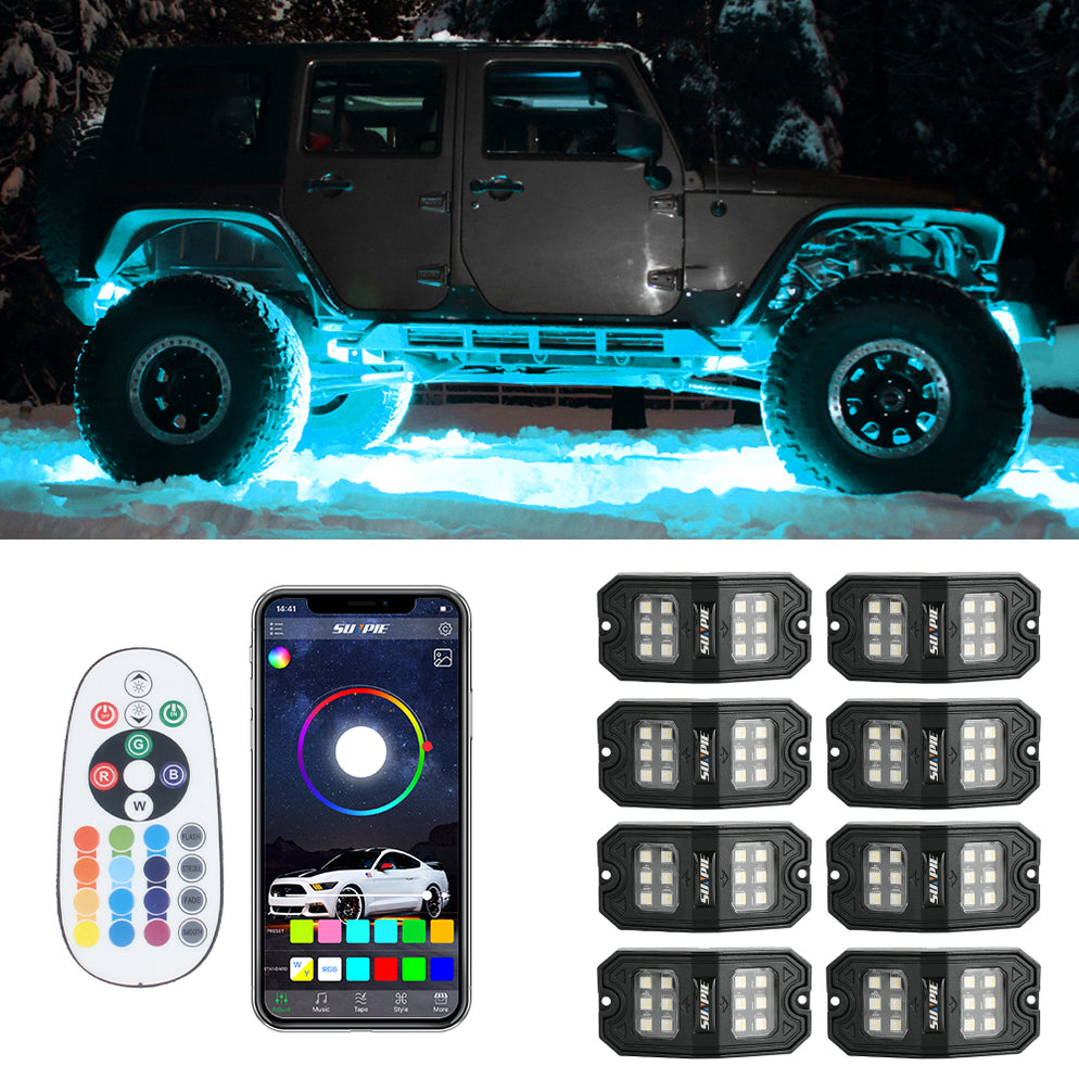 Sunpie 8PCS RGBW Rectangle LED Rock Lights Bluetooth & Remote Controll