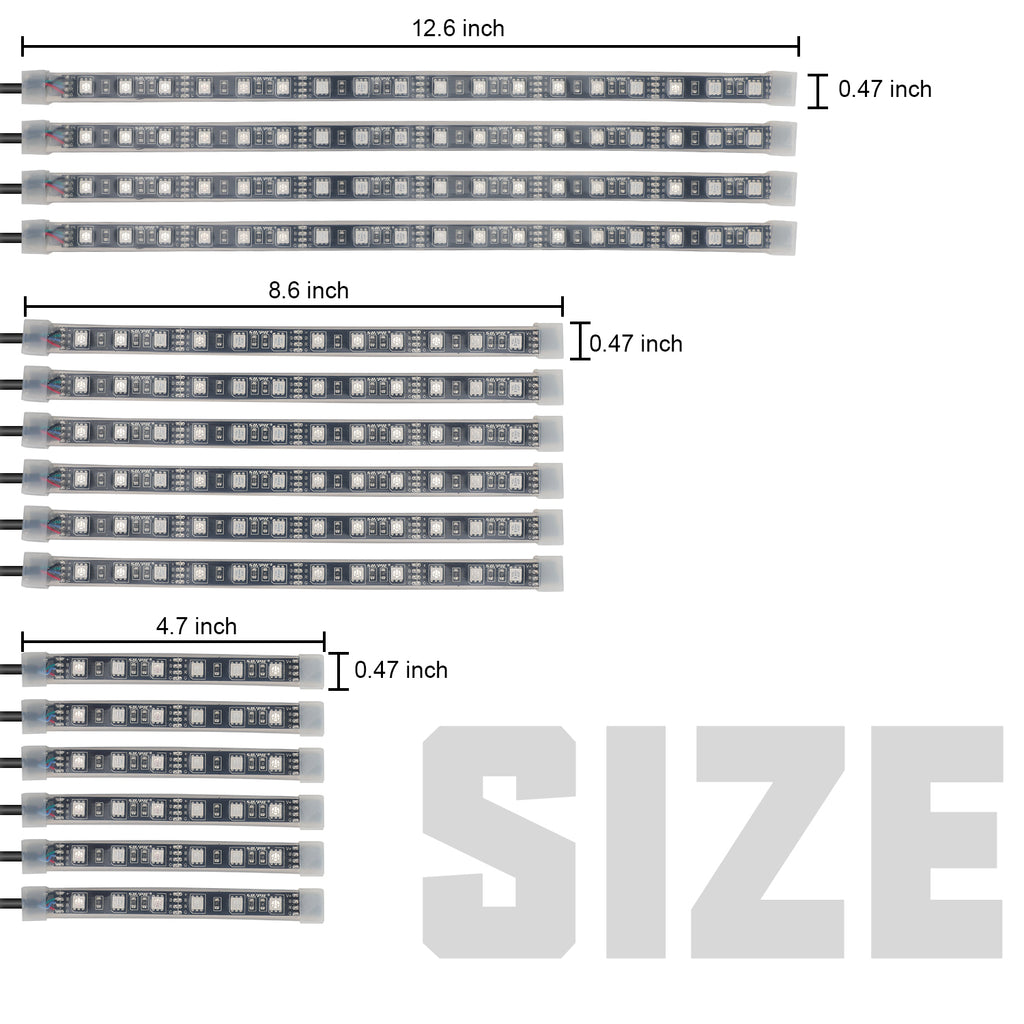 SUNPIE 16Pcs Motorcycle LED Light Kit Strips Multi-Color Accent Glow N